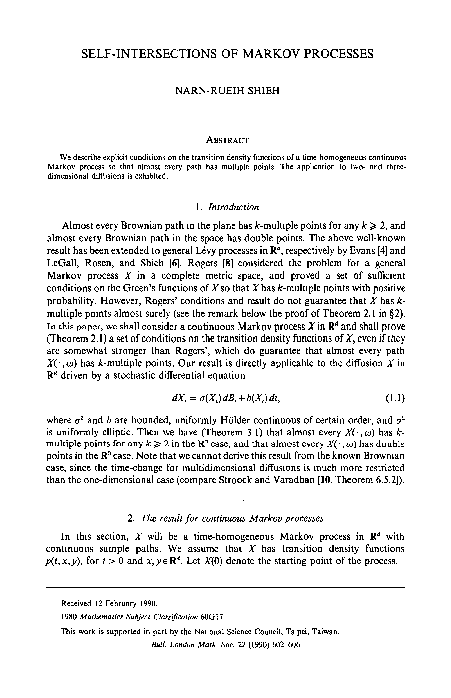 (PDF) Self-Intersections of Markov Processes