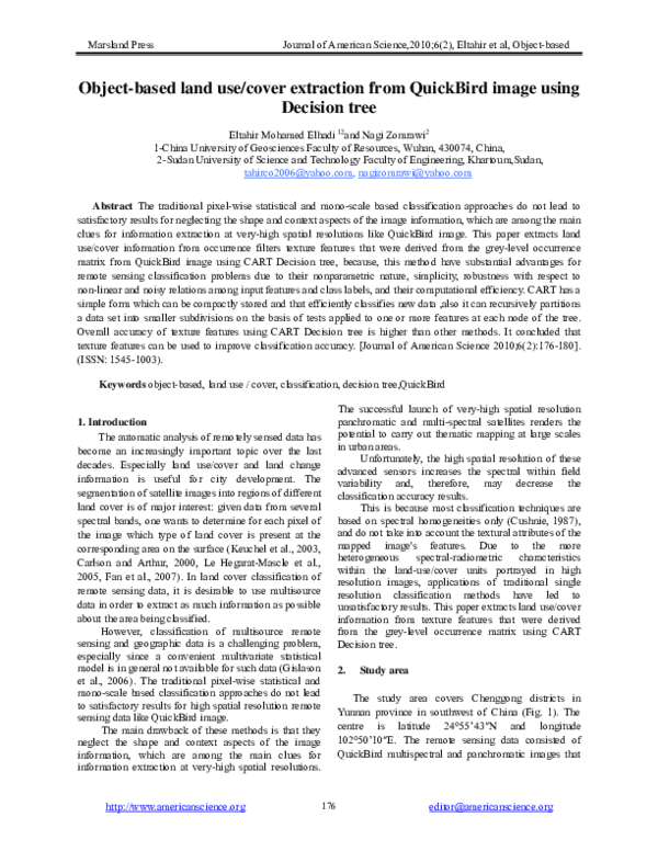 Pdf Object Based Land Usecover Extraction From Quickbird Image Using