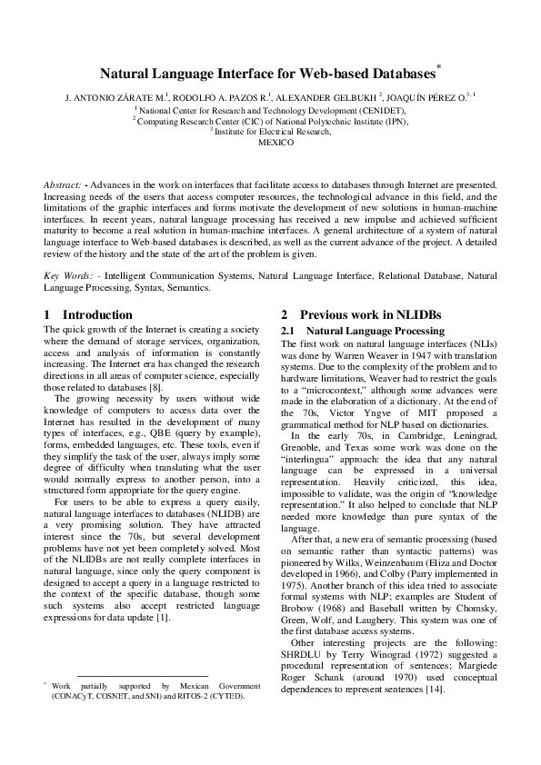 (PDF) Natural Language Interface for Web-based Databases | Alexander ...