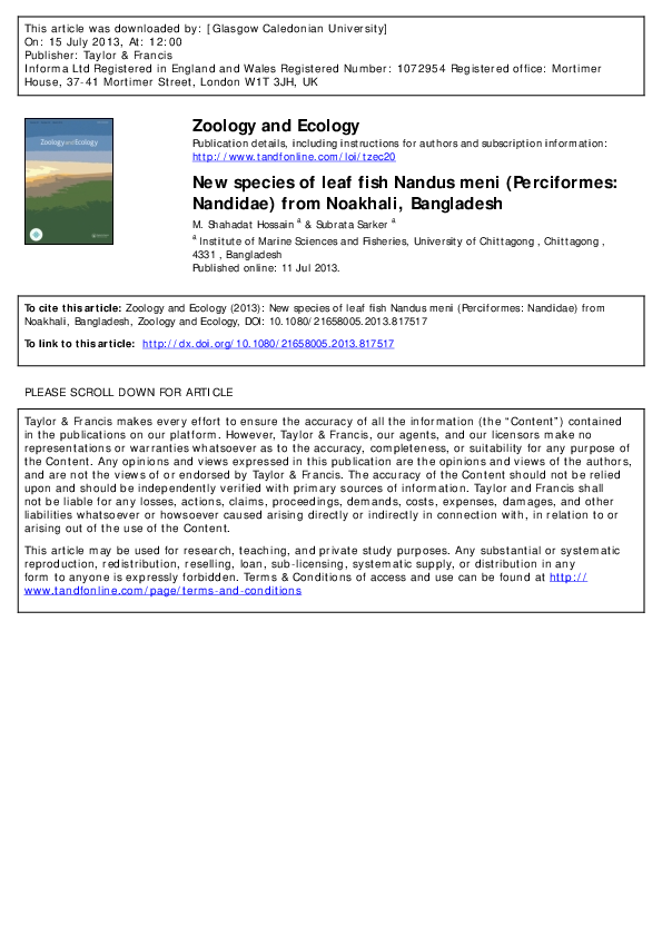 (PDF) New species of leaf fish Nandus meni (Perciformes: Nandidae) from ...