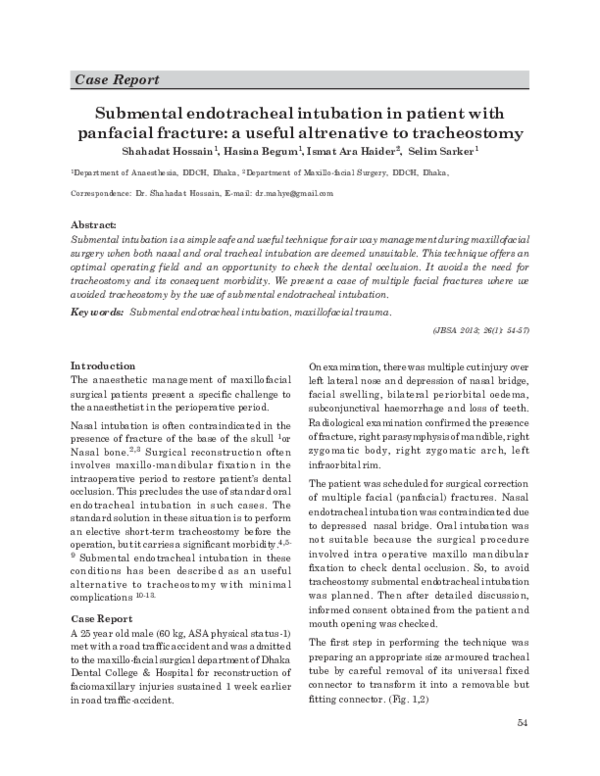 (PDF) Submental endotracheal intubation in patient with panfacial ...