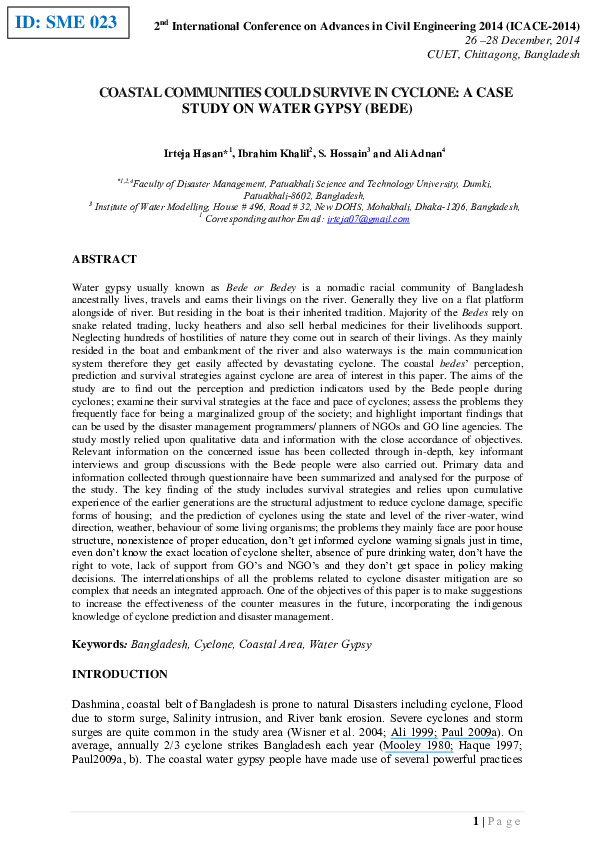 (PDF) Coastal Communities Could Survive in Cyclone: A Case Study on ...