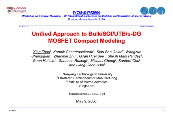 (PDF) Unified approach to bulk/SOI/UTB/s-DG MOSFET compact modeling