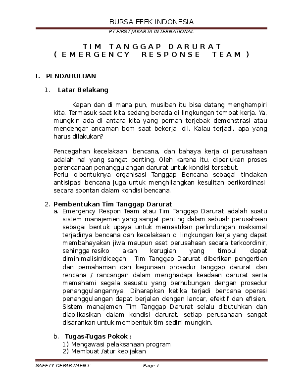 (DOC) T I M TANGGAP DARURAT BURSA EFEK INDONESIA