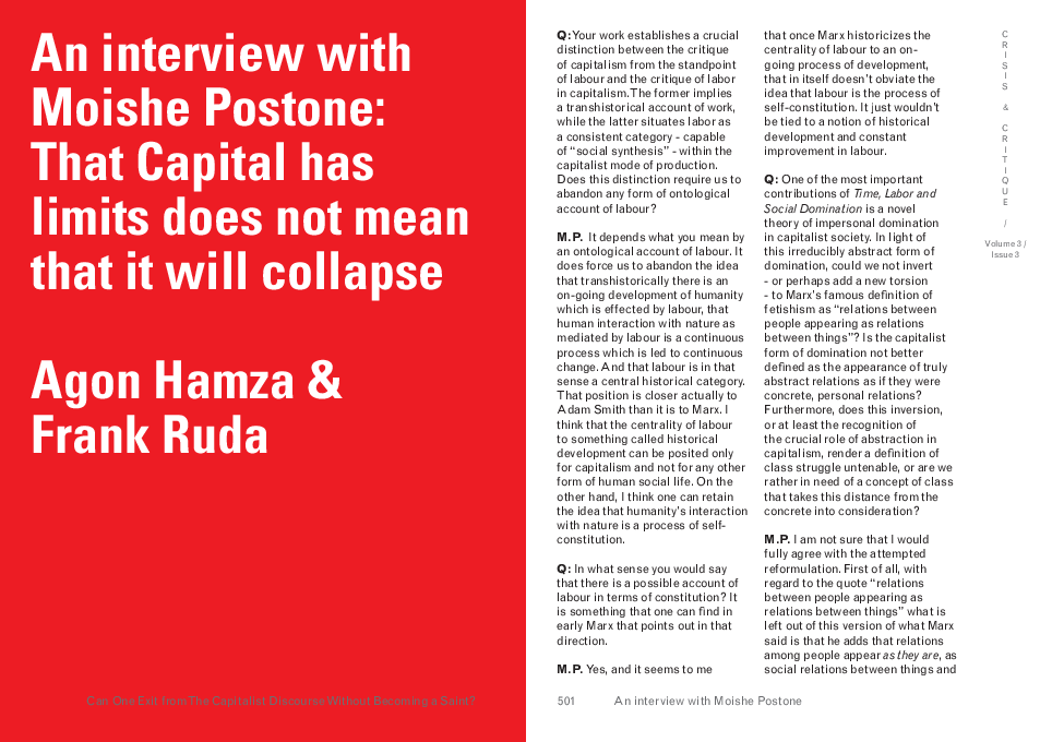(PDF) An interview with Moishe Postone: That Capital has limits does ...