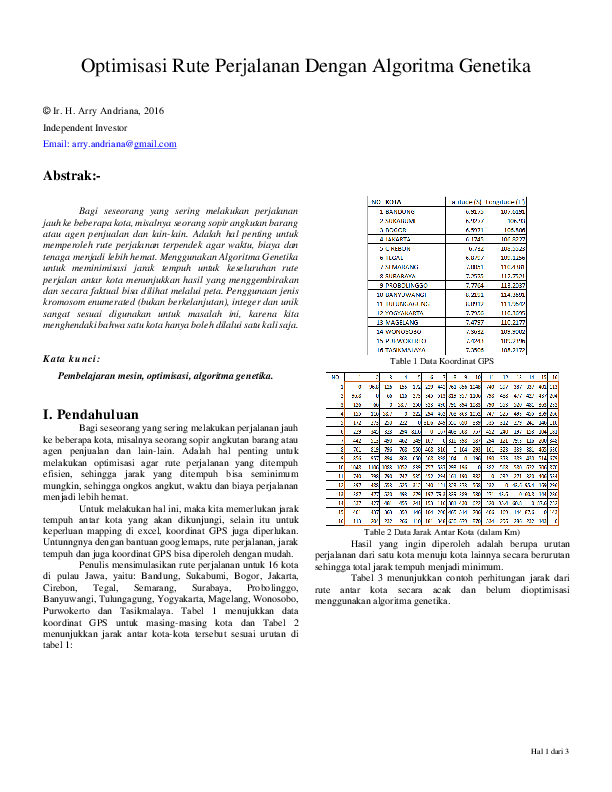(PDF) Optimisasi Rute Perjalanan Dengan Algoritma Genetika