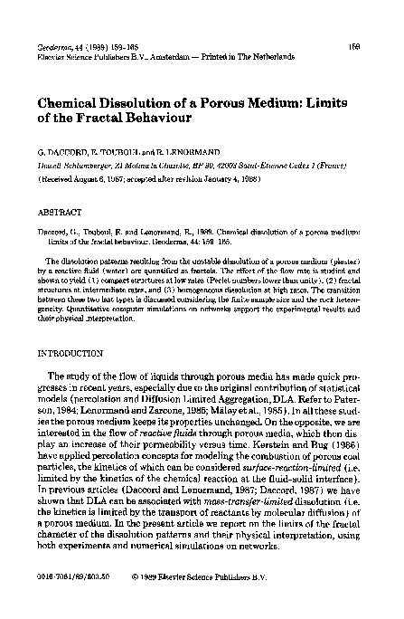 (PDF) Chemical dissolution of a porous medium: Limits of the fractal ...