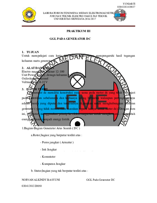 (DOC) PRAKTIKUM III GGL PADA GENERATOR DC