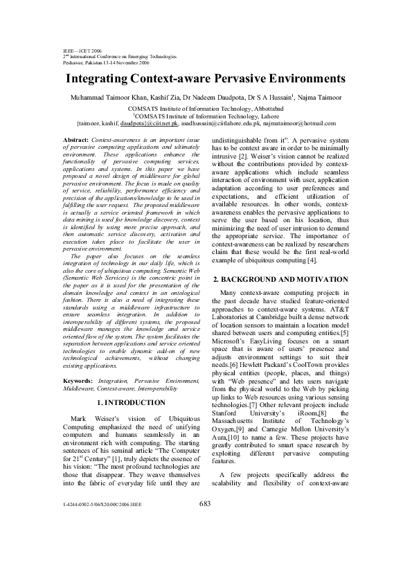 Pdf Middleware For Context Aware Pervasive Computing