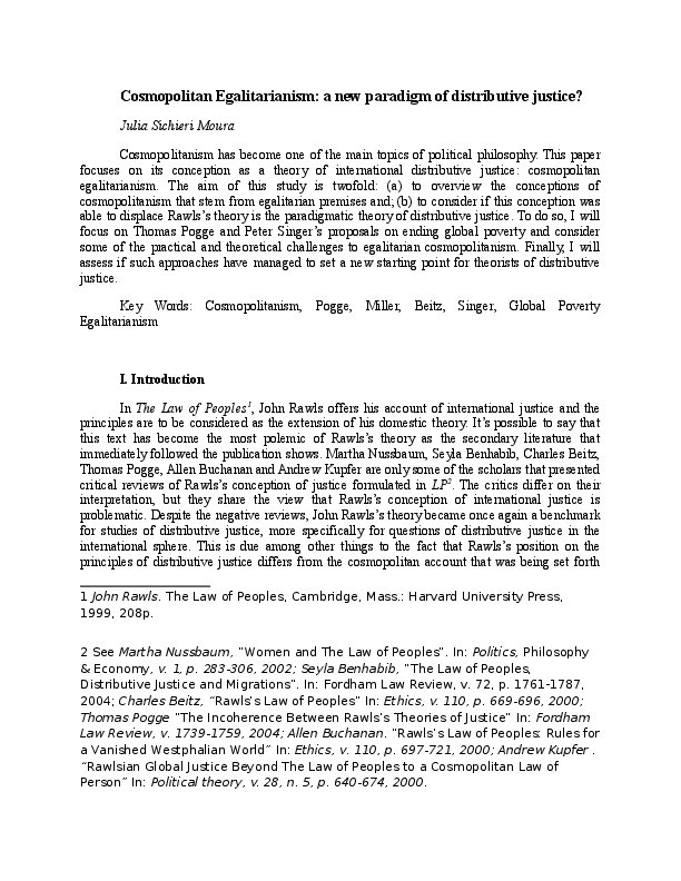 (DOC) Cosmopolitan Egalitarianism: a new paradigm of distributive justice