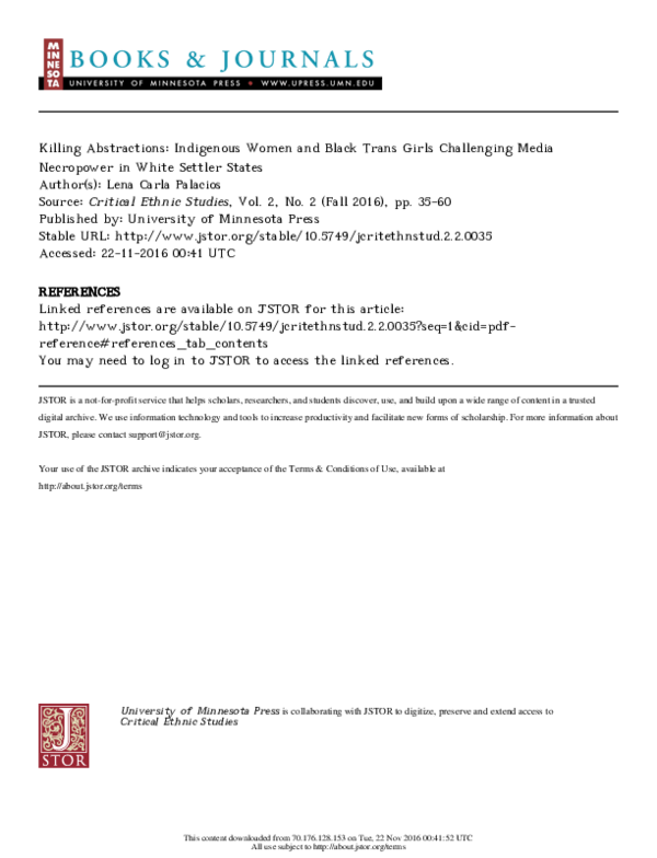 (PDF) Killing Abstractions: Indigenous Women and Black Trans Girls ...