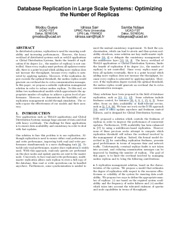 Pdf Database Replication In Large Scale Systems Optimizing The Number Of Replicas