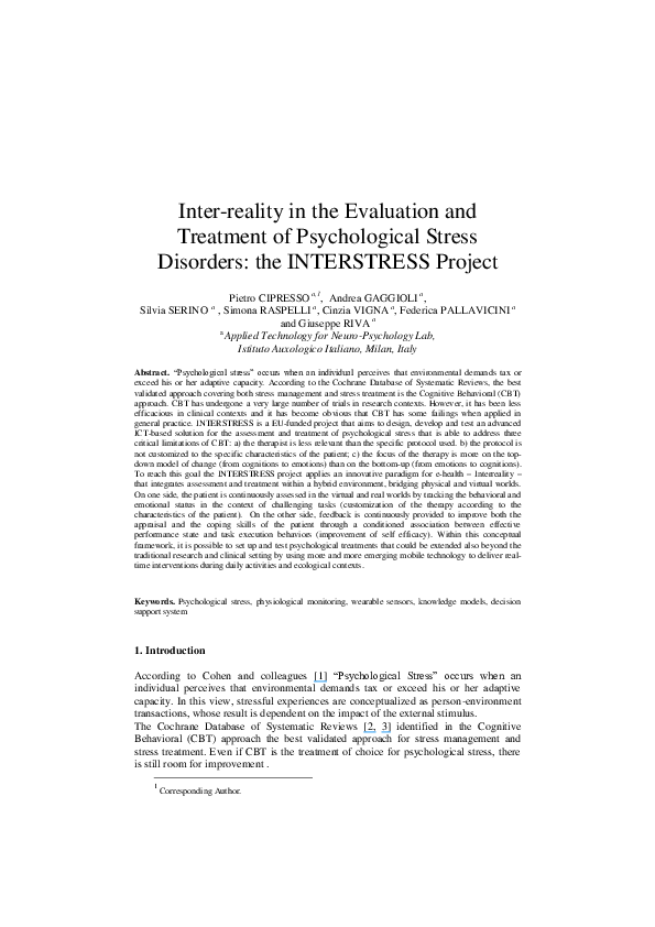 (PDF) INTERSTRESS: Innovative Inter-reality in Stress Treatment