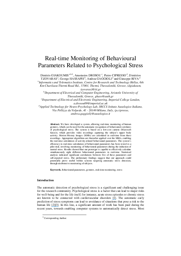 (PDF) Real-time monitoring of behavioural parameters related to psychological stress