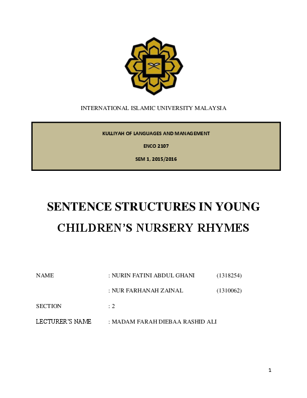 (PDF) Sentence Structure in Children's Nursery Rhymes