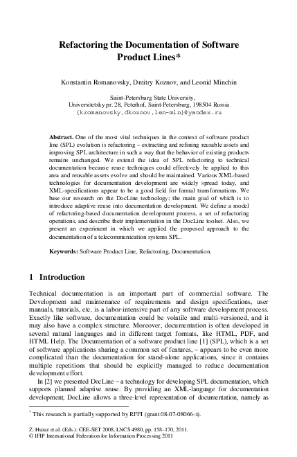 (PDF) Refactoring the Documentation of Software Product Lines