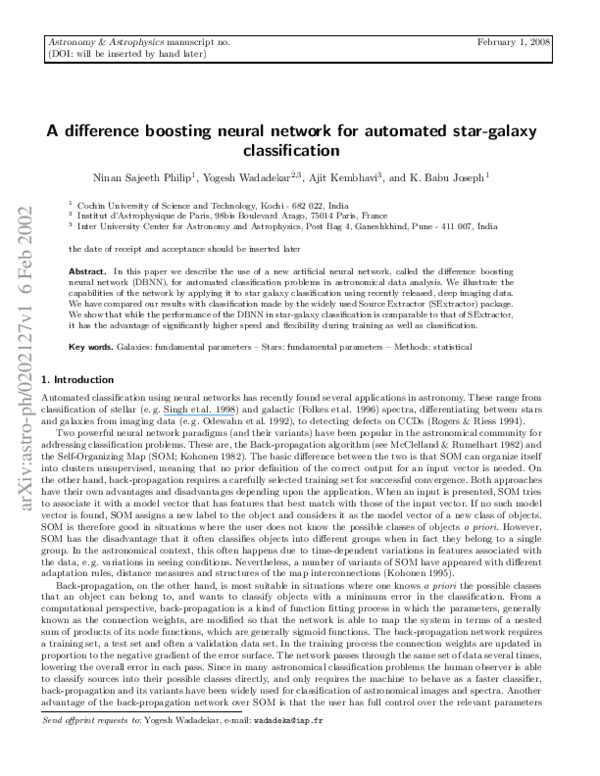 (PDF) A difference boosting neural network for automated star-galaxy classification