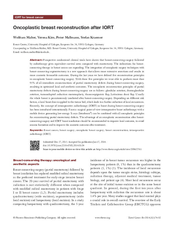(PDF) Oncoplastic breast reconstruction after IORT