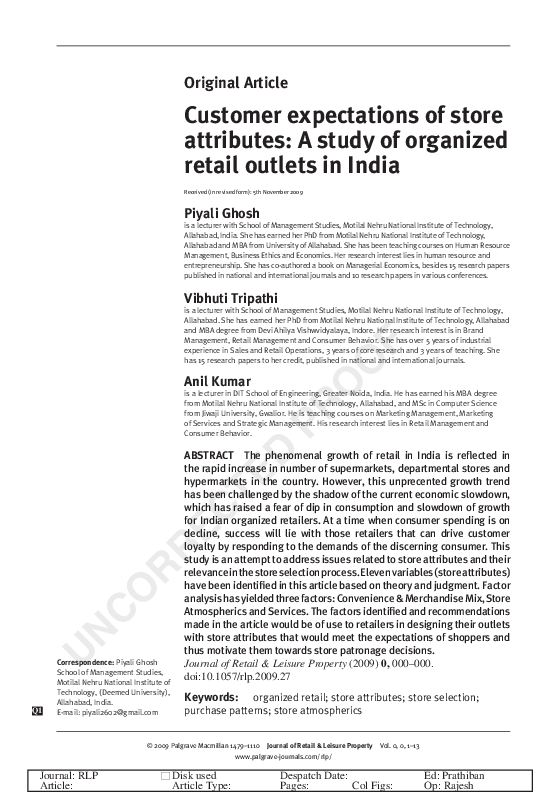 (PDF) Customer expectations of store attributes: A study of organized ...