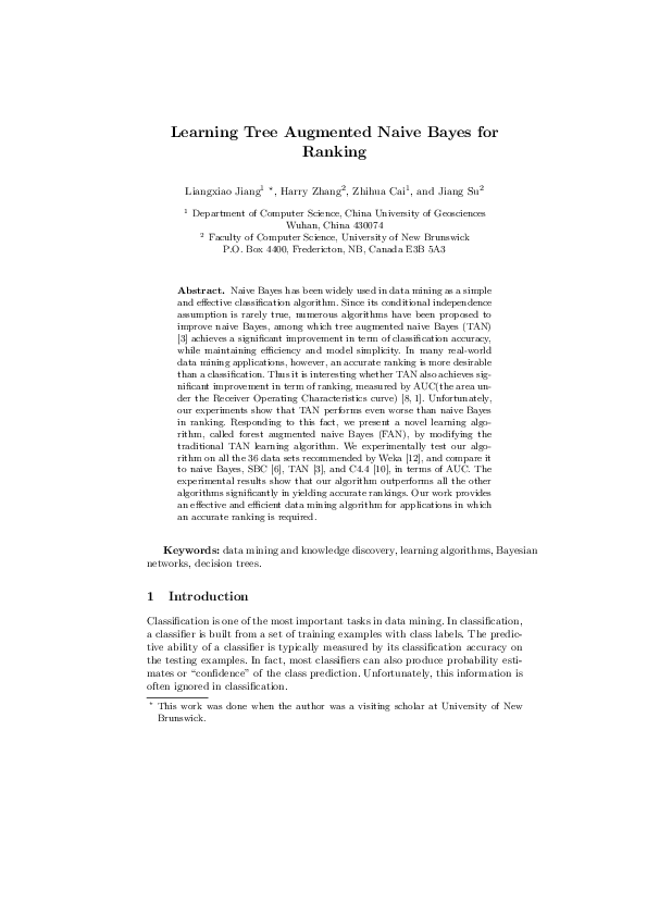 (PDF) Learning Tree Augmented Naive Bayes for Ranking