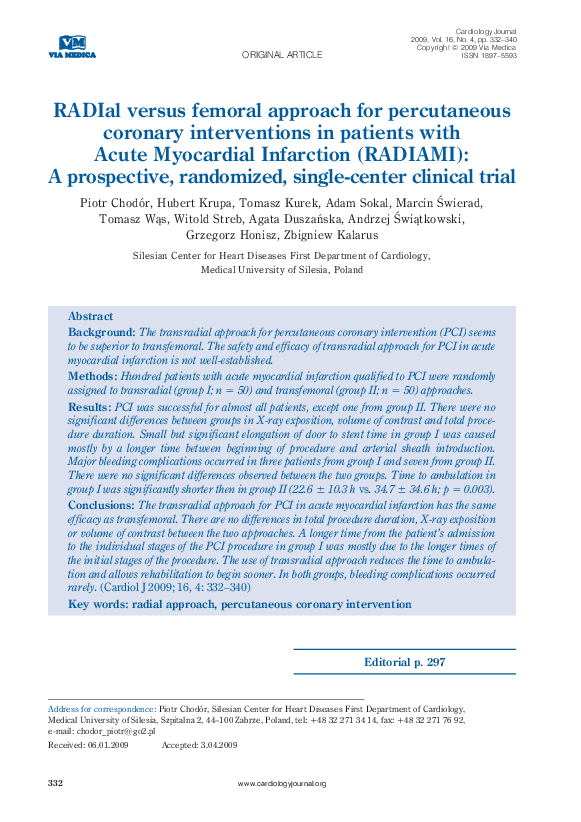 (PDF) RADIal versus femoral approach for percutaneous coronary ...