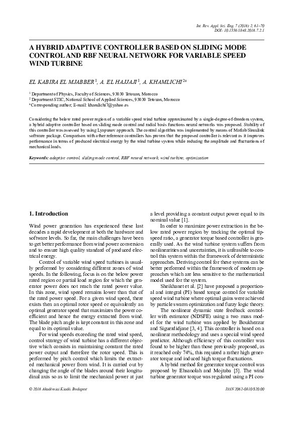Pdf A Hybrid Adaptive Controller Based On Sliding Mode Control And Rbf Neural Network For