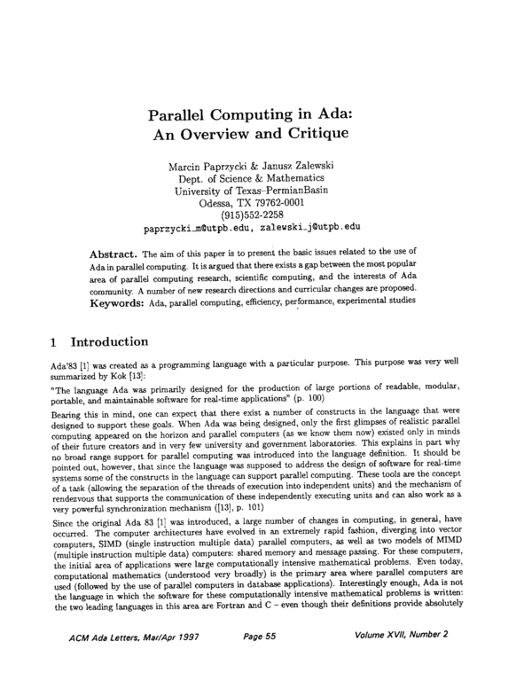 (PDF) Parallel computing in Ada: an overview and critique