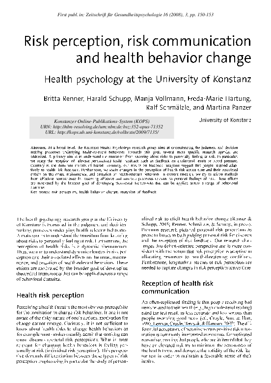 (PDF) Risk perception, risk communication and health behavior change ...