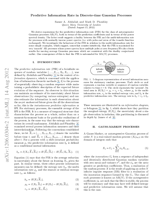 (PDF) Predictive Information Rate in Discrete-time Gaussian Processes