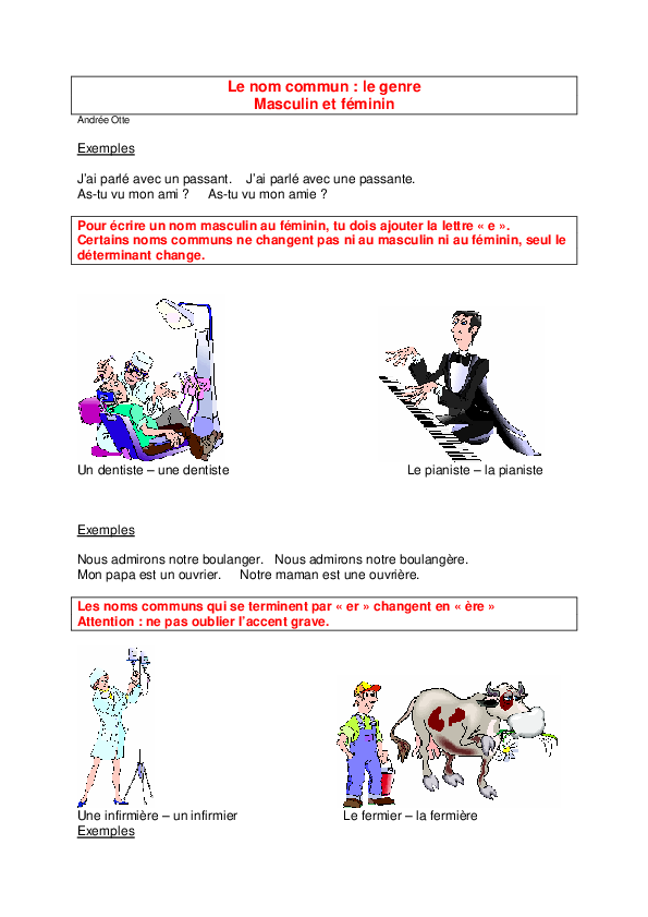 (PDF) Le nom commun : le genre Masculin et féminin