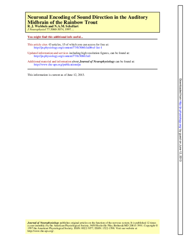 (PDF) Neural encoding of sound direction in the auditory midbrain of ...