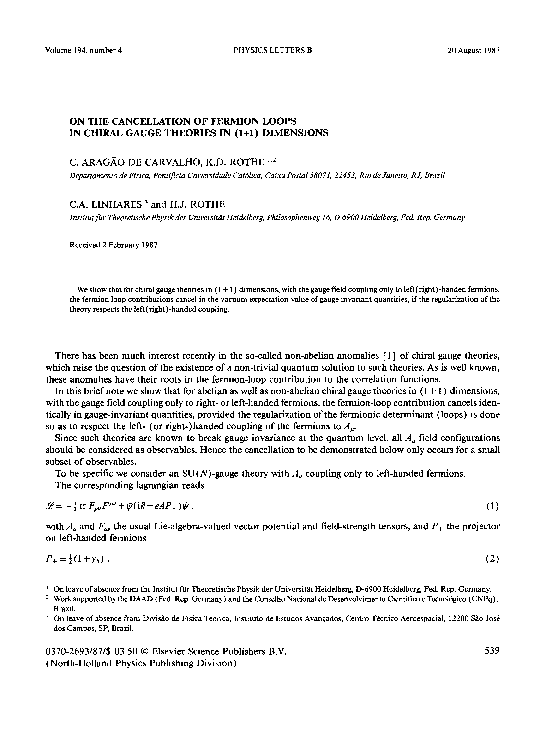 (PDF) On the cancellation of fermion loops in chiral gauge theories in ...