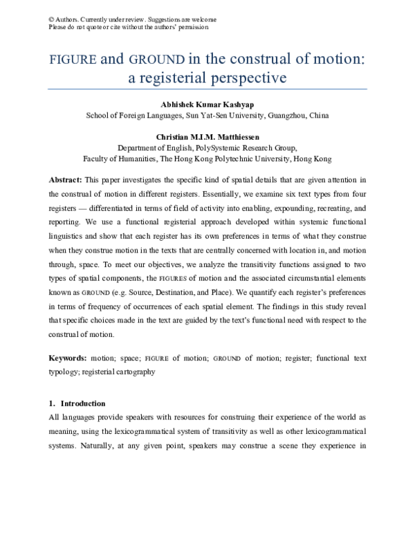 (PDF) FIGURE and GROUND in the construal of motion: a registerial ...