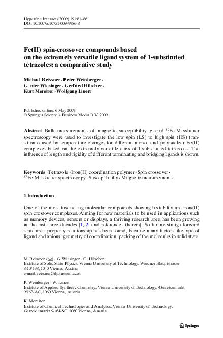 (PDF) Fe(II) spin-crossover compounds based on the extremely versatile ...