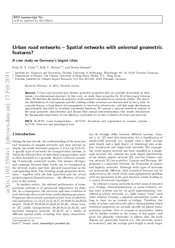 Pdf Urban Road Networks Spatial Networks With Universal Geometric
