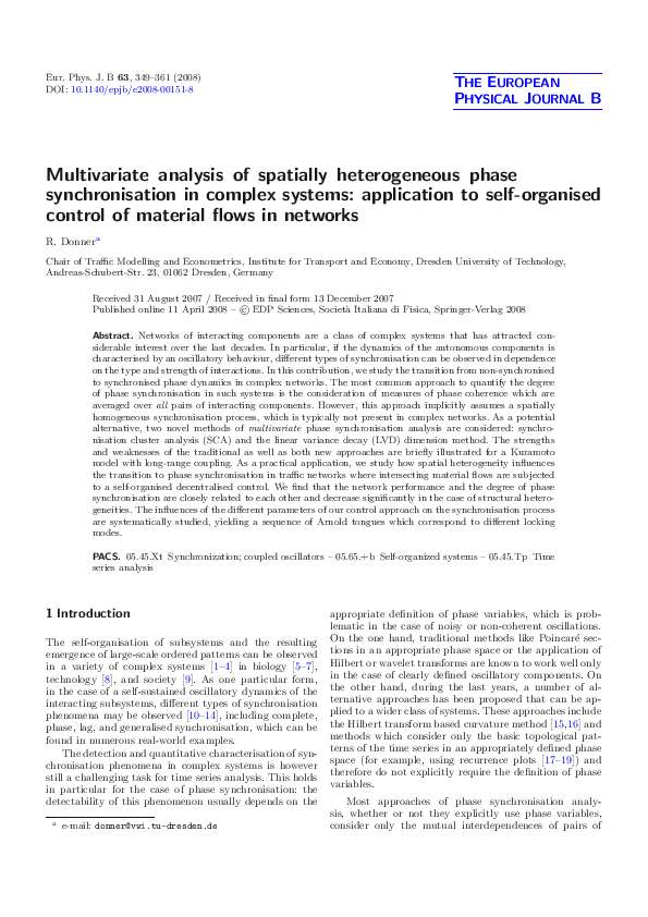 Pdf Multivariate Analysis Of Spatially Heterogeneous Phase Synchronisation In Complex Systems
