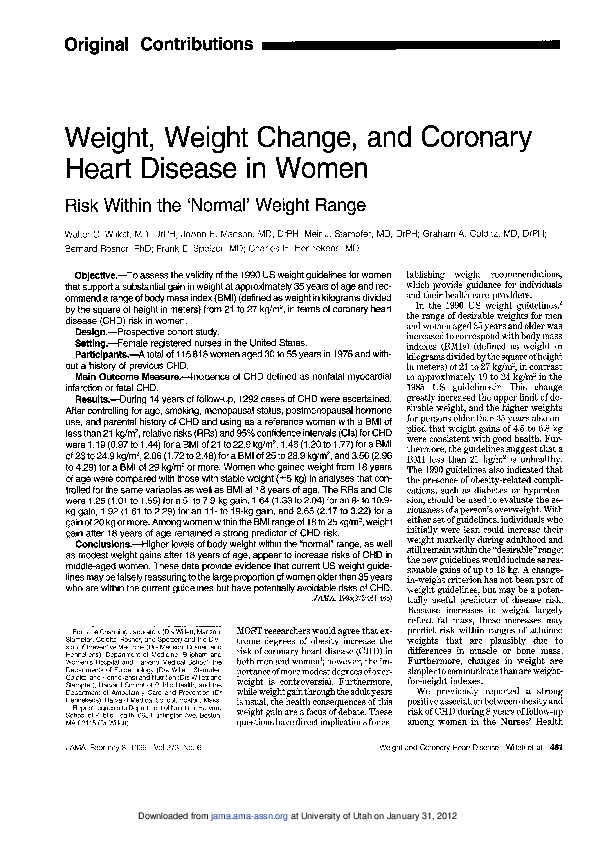 (PDF) Weight, weight change, and coronary heart disease in women. Risk ...