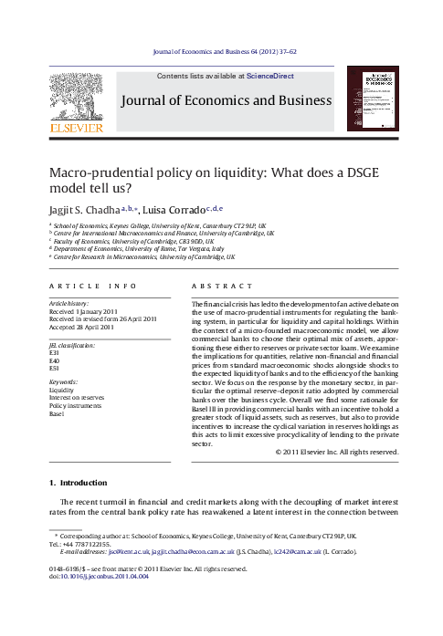 (PDF) Macro-prudential policy on liquidity: What does a DSGE model tell us?