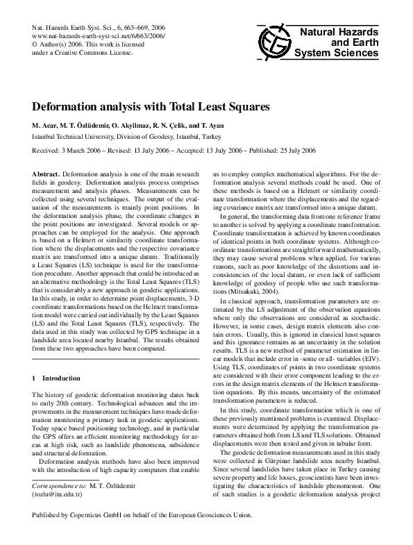 (PDF) Deformation analysis with Total Least Squares