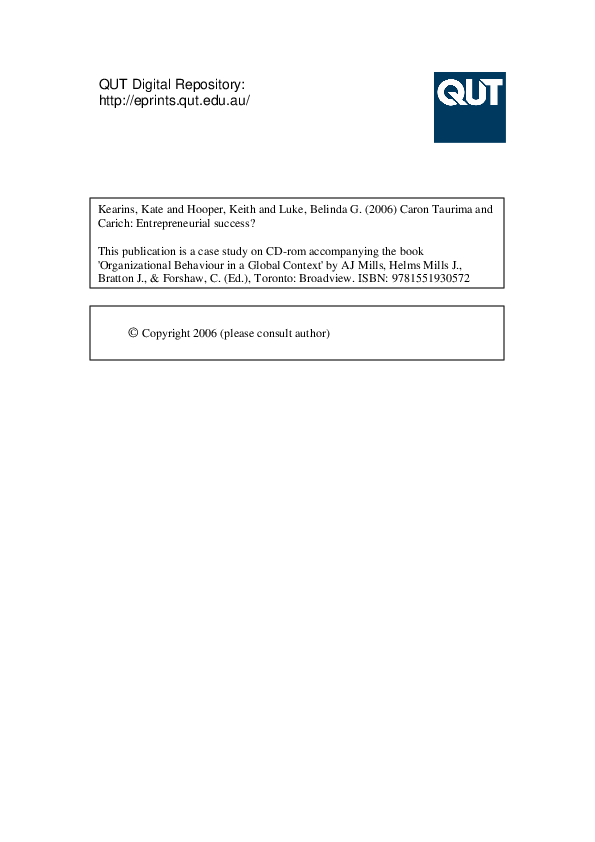 (PDF) Caron Taurima and Carich: Entrepreneurial success?