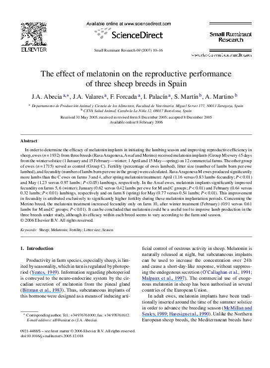 (PDF) The effect of melatonin on the reproductive performance of three ...