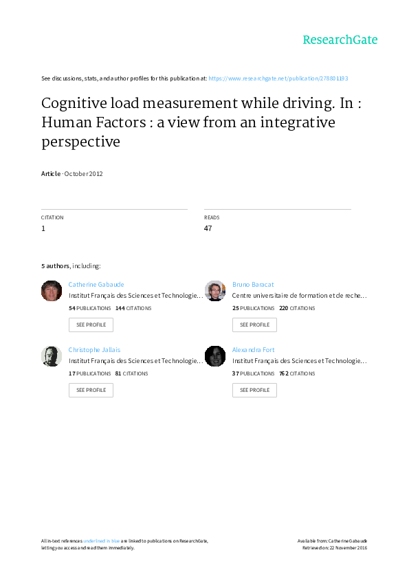 (PDF) Cognitive load measurement while driving. In : Human Factors : a ...