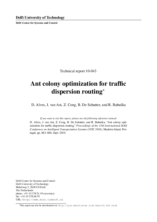 (PDF) Ant Colony Optimization for traffic dispersion routing