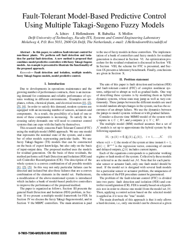 Pdf Fault Tolerant Model Based Predictive Control Using Multiple