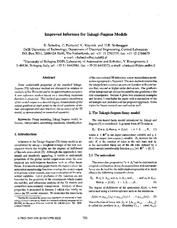 Pdf Improved Inference For Takagi Sugeno Models
