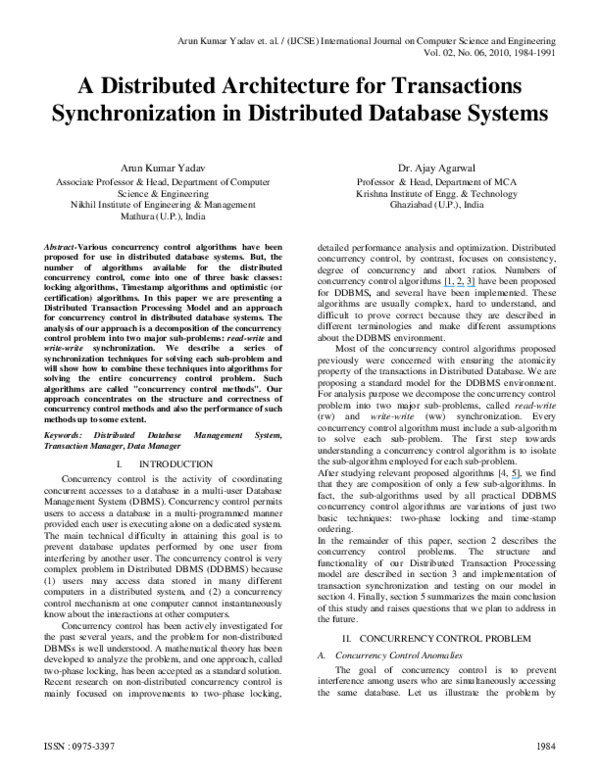 (PDF) A Distributed Architecture for Transactions Synchronization in Distributed Database Systems