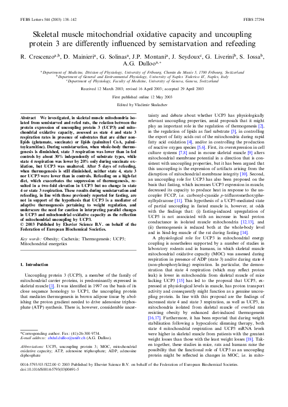 (PDF) Skeletal muscle mitochondrial oxidative capacity and uncoupling ...