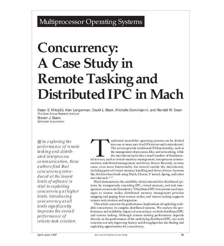 (PDF) Concurrency: A Case Study in Remote Tasking and Distributed IPC in Mach