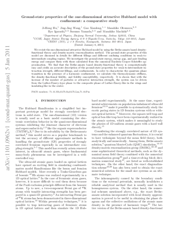 (PDF) Ground-state properties of the one-dimensional attractive Hubbard model with confinement ...