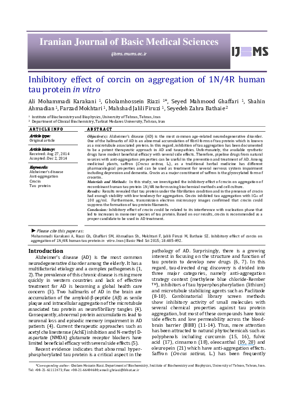 (PDF) Inhibitory effect of corcin on aggregation of 1N/4R human tau ...